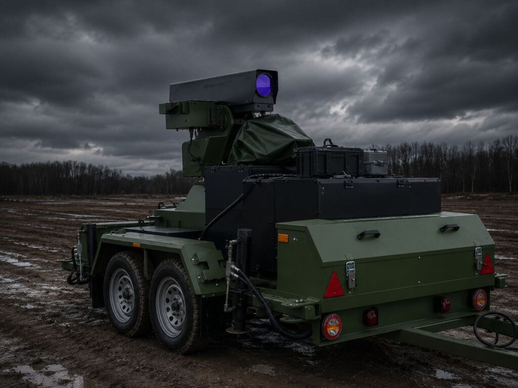 Tryzub Laser Integrated into a Trailer-Mounted Anti-Drone System